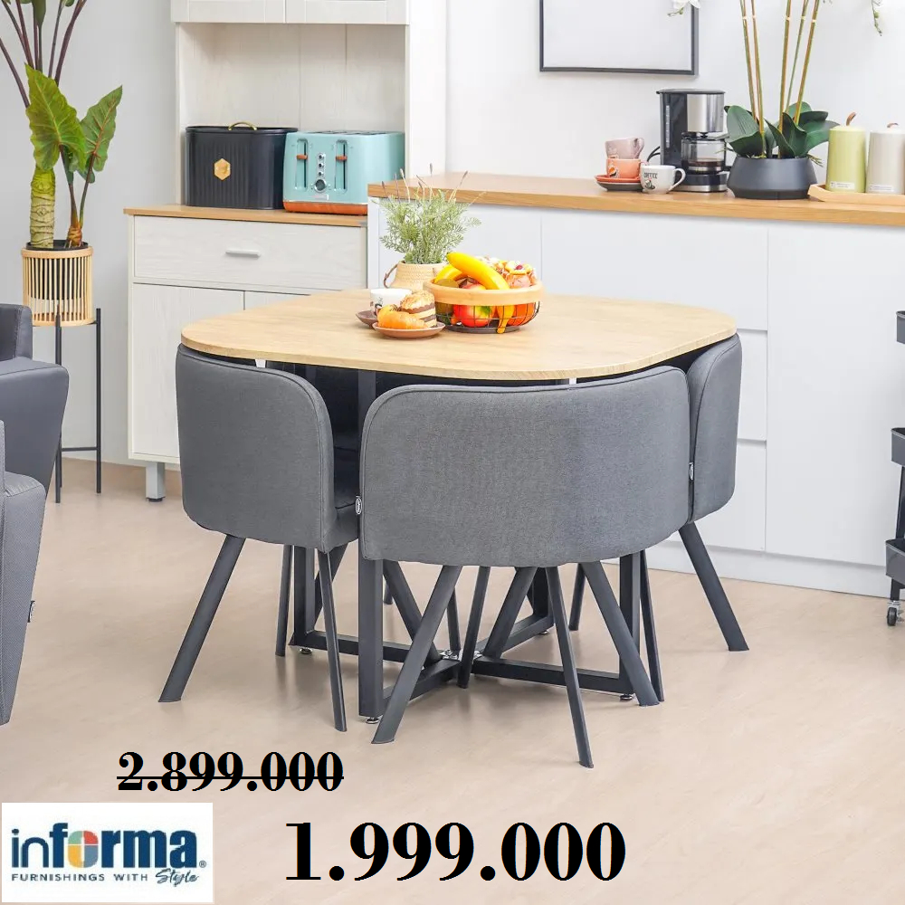 Jual INFORMA Dutton Set Meja Makan 4 Kursi Abu-Abu | Shopee Indonesia