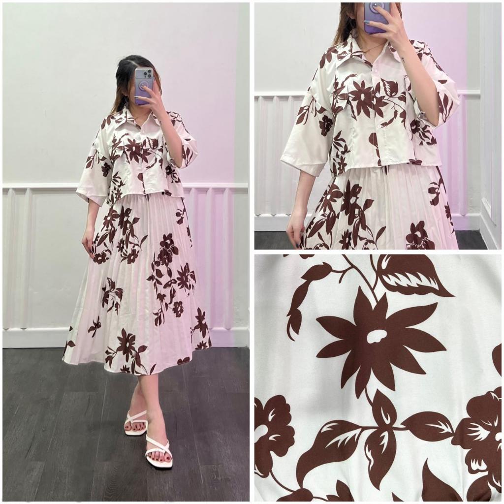 Jual RD FASHION - One Set Fuji / One Set Clara Kemeja Crop & Rok Midi ...