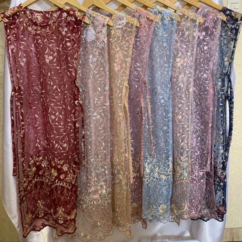 Jual Cardigan long vest tule Outer brokat premium Outer rompi brokat ...