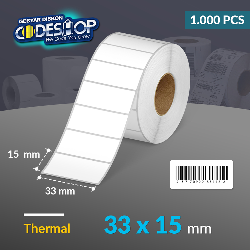 Jual Codeshop Label Thermal 33 x 15 / 33x15 mm / 33x15mm 1 Line Stiker ...