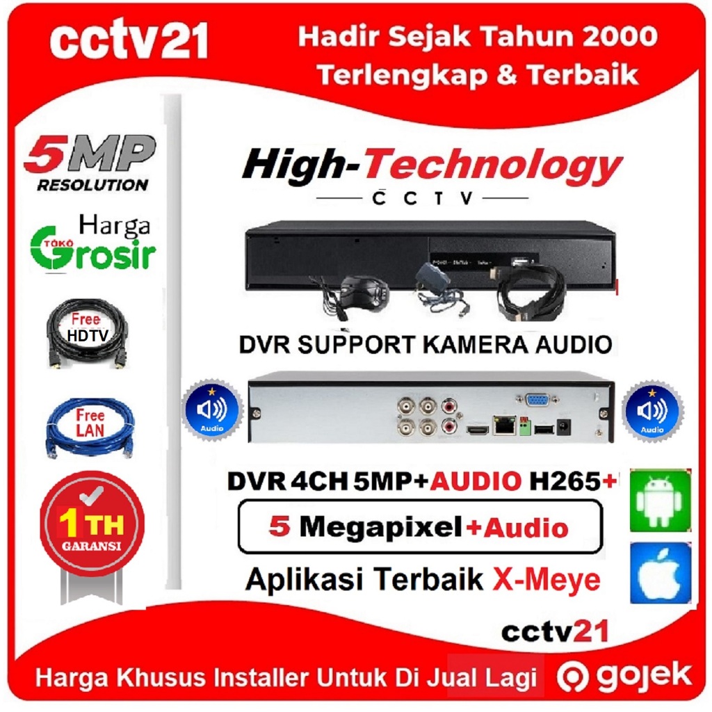 Jual DVR 4CH / 4 CHANNEL / Technology 5MP H265+Support Kamera Audio Aplikasi Terbaik X-meye ...