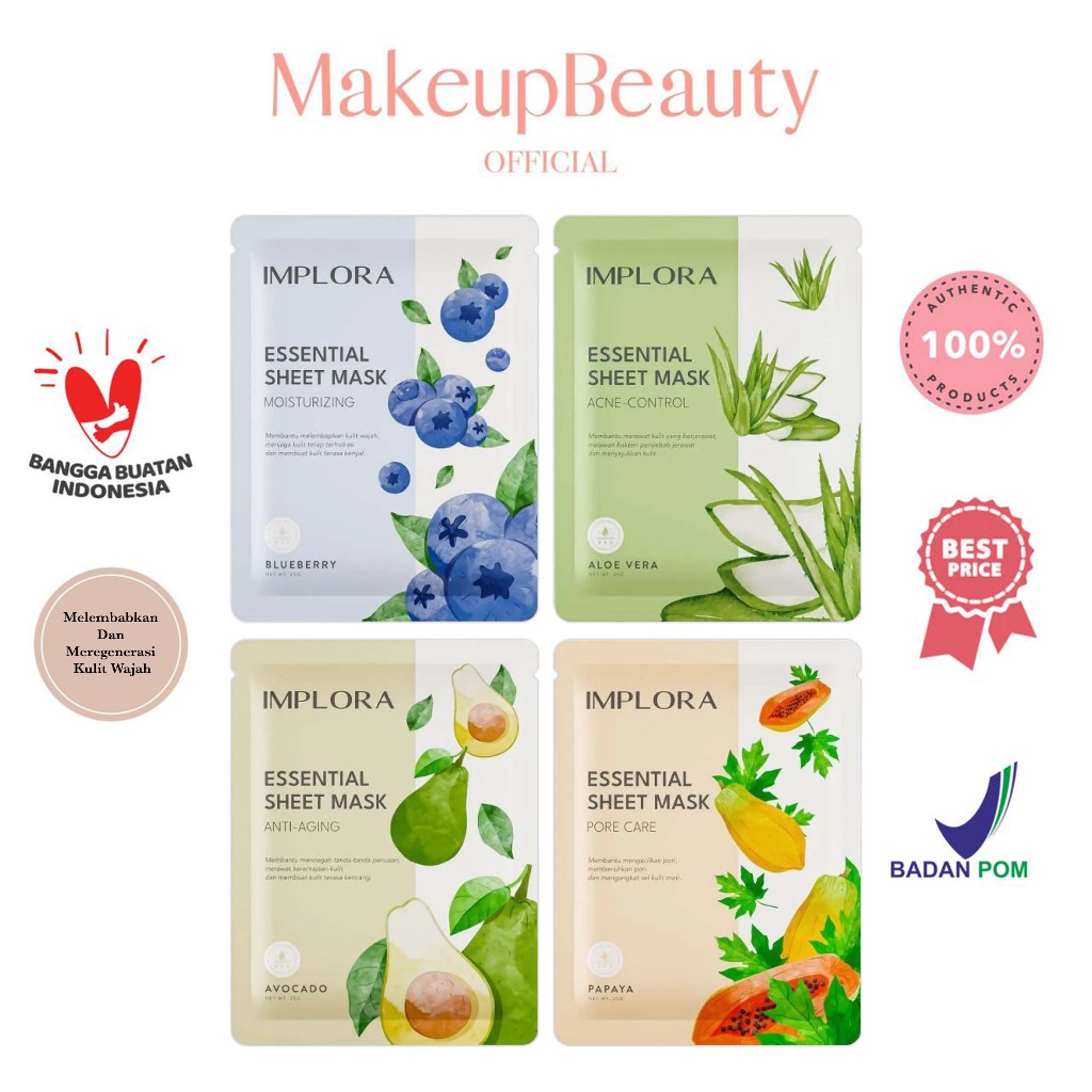 Jual IMPLORA Essential Sheet Mask 25g | Masker Wajah | Shopee Indonesia