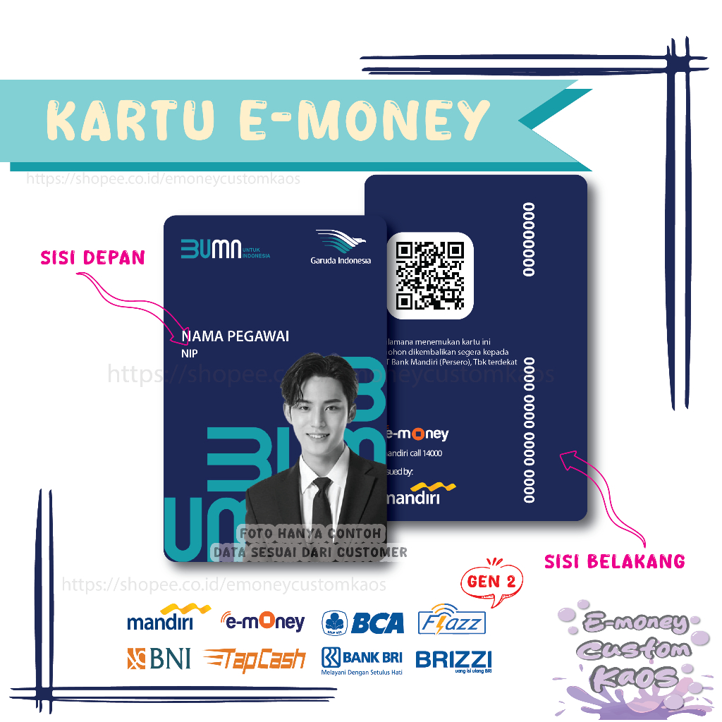 Jual KARTU EMONEY ID CARD GARUDA BUMN MANDIRI FLAZZ BCA GEN 2 BNI TAPCASH BRIZZI BRI NAME TAG ...