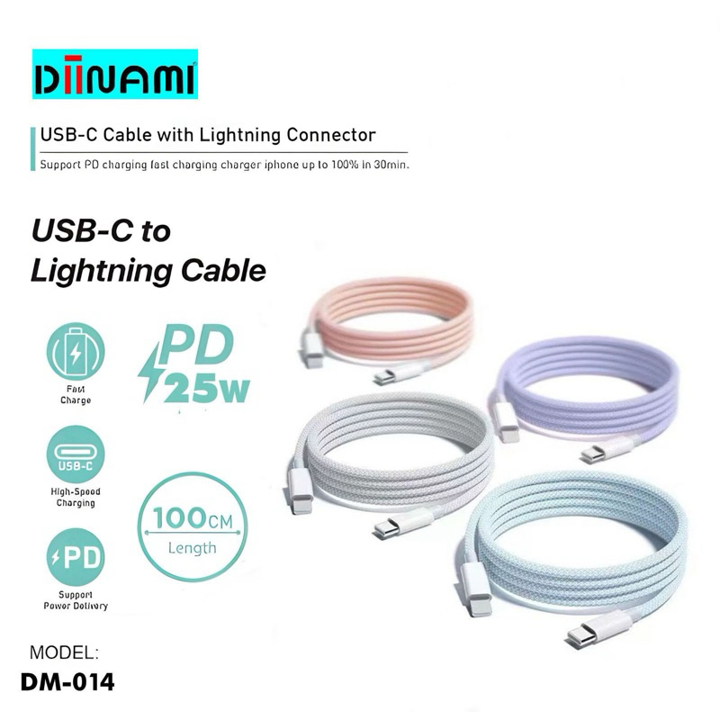 Jual DIINAMI KABEL CHARGER CABLE DATA TYPE C TO LIGHTNING ORIGINAL PD FAST CHARGING DM-014 ...