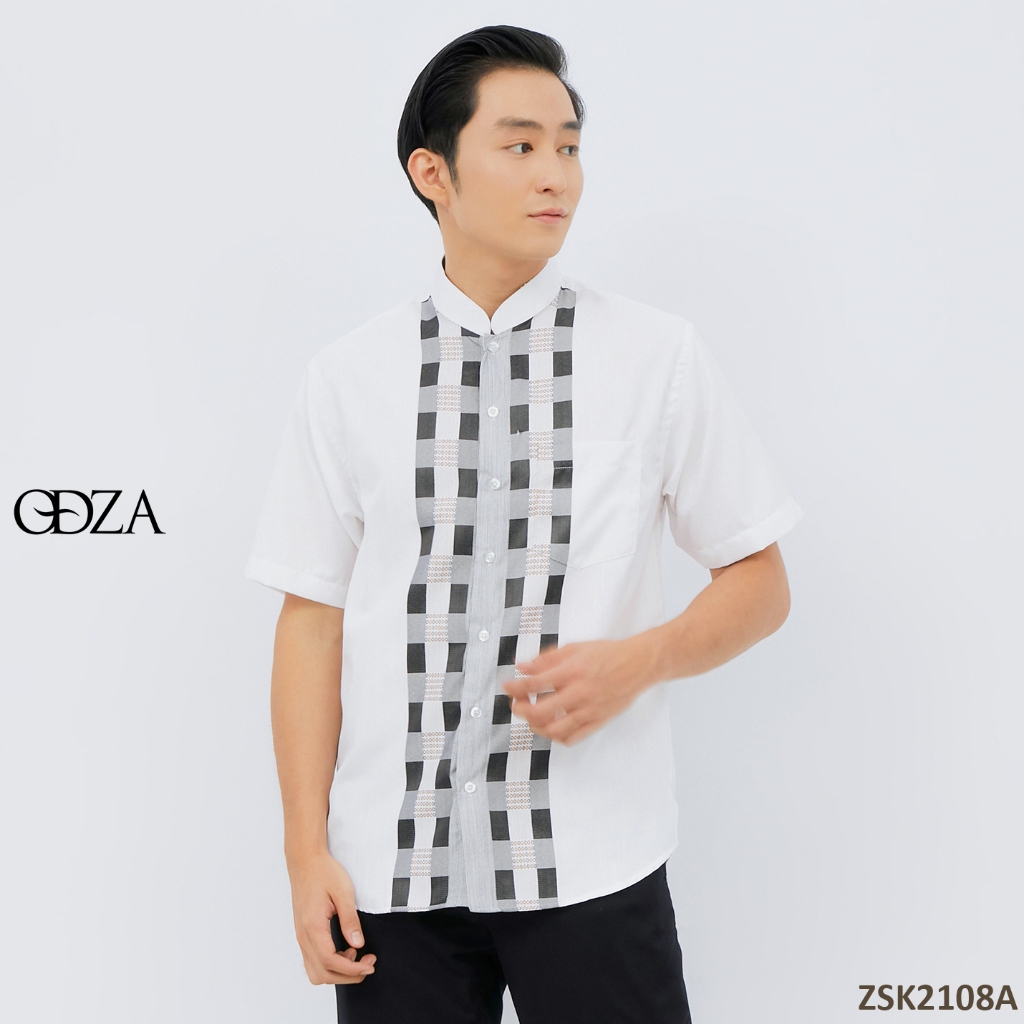 Jual Odza Baju Lengan Pendek Kerah Mandarin Slim Fit Pria Chidda Kotak ...