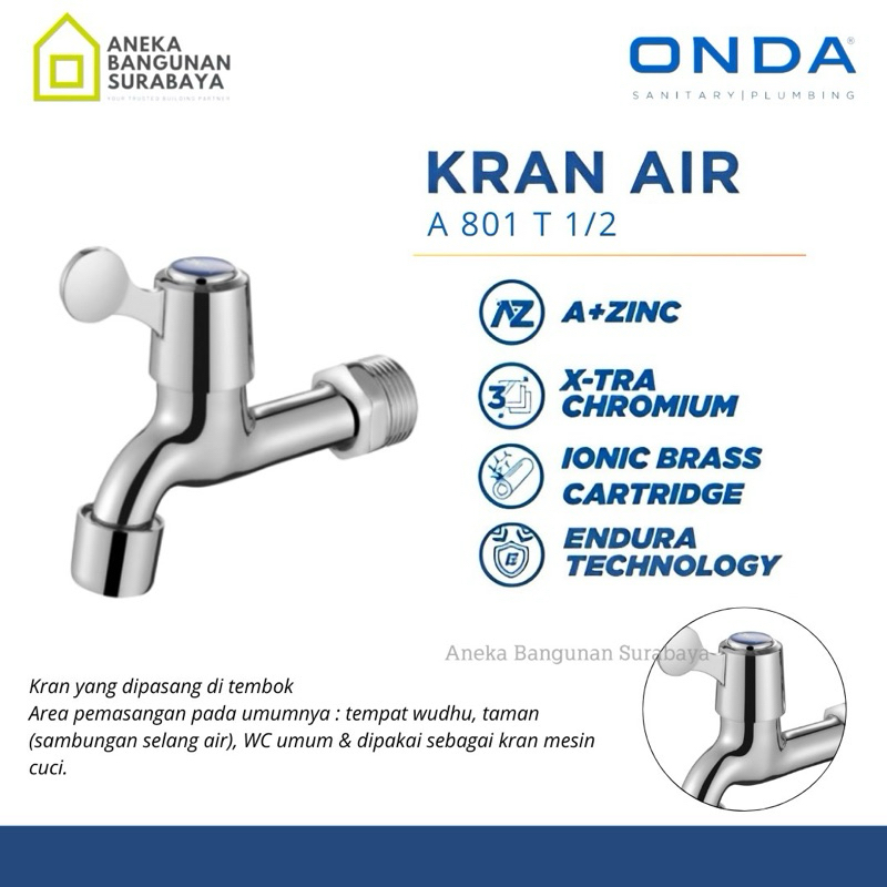 Jual Kran air ONDA A 801 T 1/2” 3/4” keran tembok A801 taman kamar ...