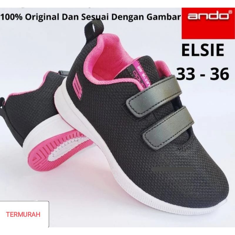 Jual Sepatu Anak Sekolah Ando Elsie V - Rebecca V Hitam Pink Size 29-36 PAUD SD SMP Original ...