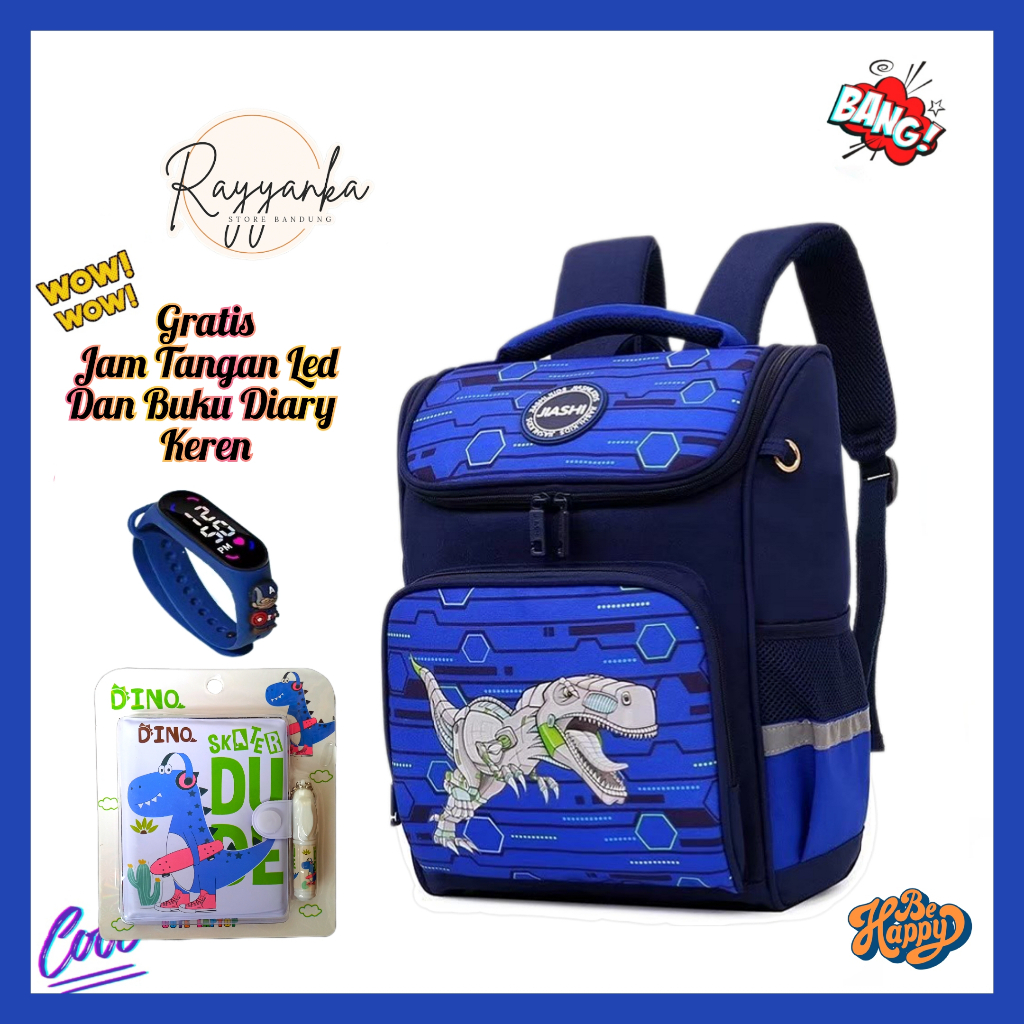 Jual Tas Backpack Anak Laki Laki Tas Sekolah TK SD Tas Ransel Dino T Rex Gratis Jam Tangan Dan ...