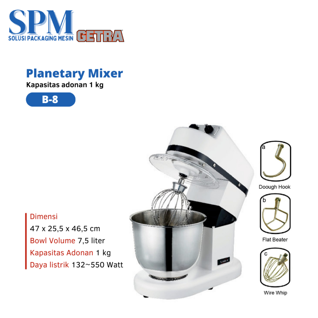 Jual Planetary Mixer 7,5 Liter Mixer Adonan Roti Kue Getra B-8 / B 8 ...