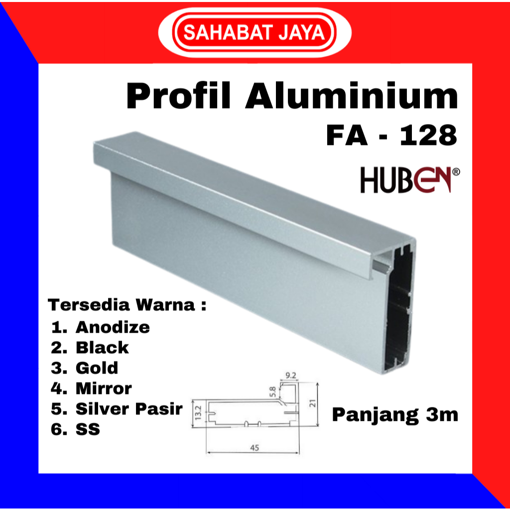 Jual HUBEN Profil Frame Handle Alumunium Aluminium FA 128 FA128 FA-128 | Shopee Indonesia