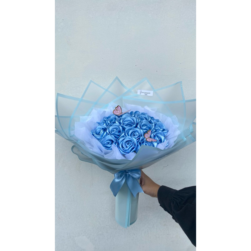 Jual BUKET BUNGA PITA SATIN BIRU | Shopee Indonesia