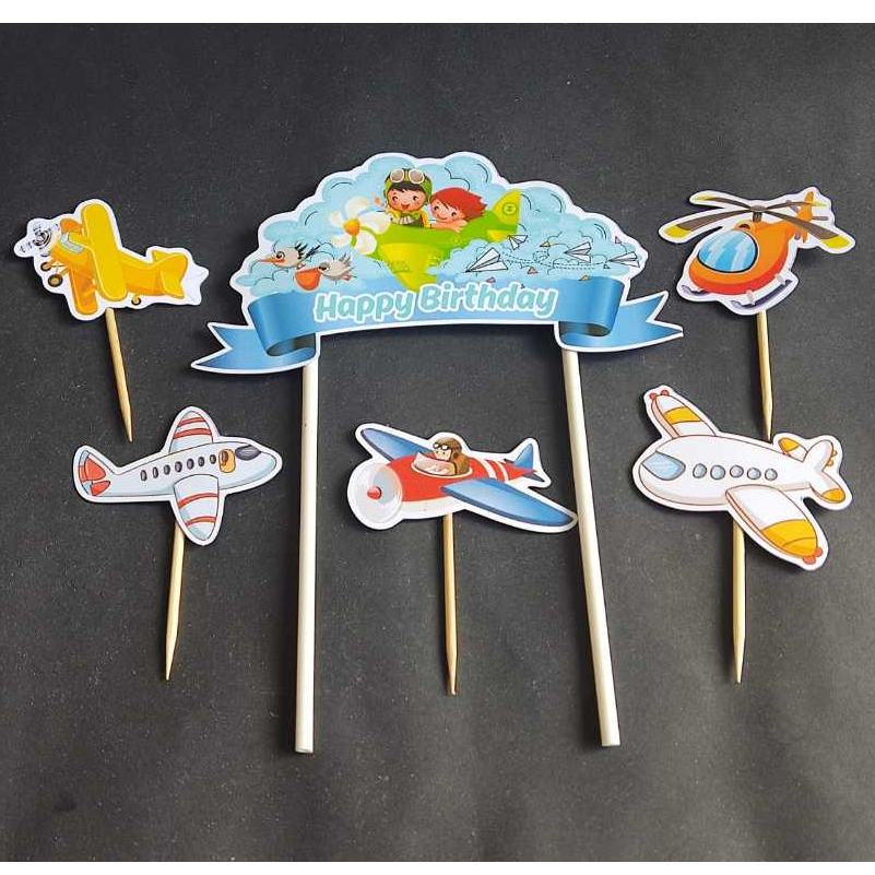 Jual topper pesawat kapal terbang hiasan kue happy birthday | Shopee ...