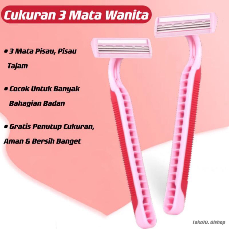 Jual ALAT CUKUR MANUAL 3 MATA PISAU WANITA ANTI SLIP + PENUTUP CUKURAN ...