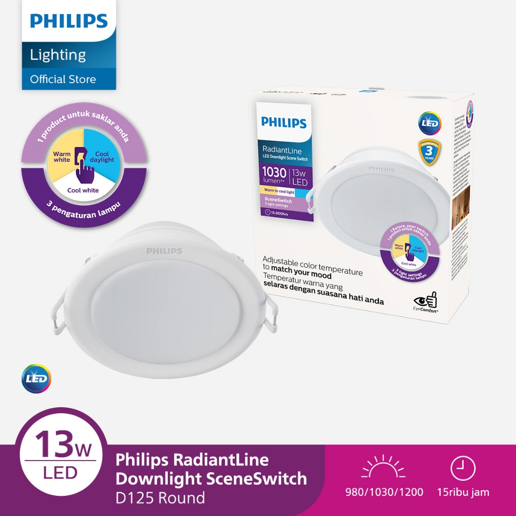 Jual Philips Lampu Radiantline LED Downlight SceneSwitch 13W D125 3 ...