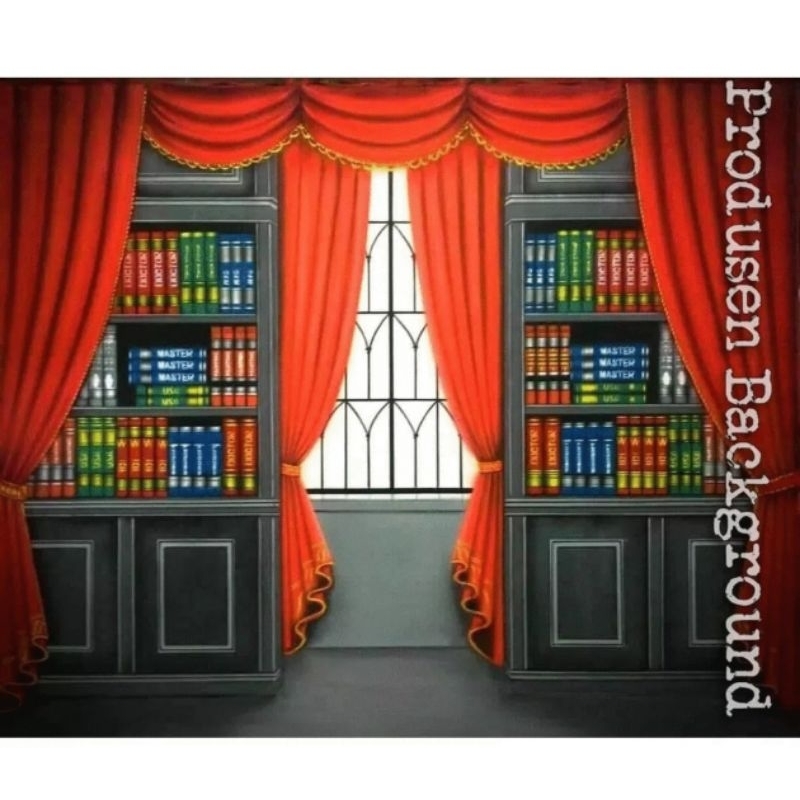 Jual [READY] Background Foto/ Latar/ Rak buku Wisuda Foto Studio corak ...