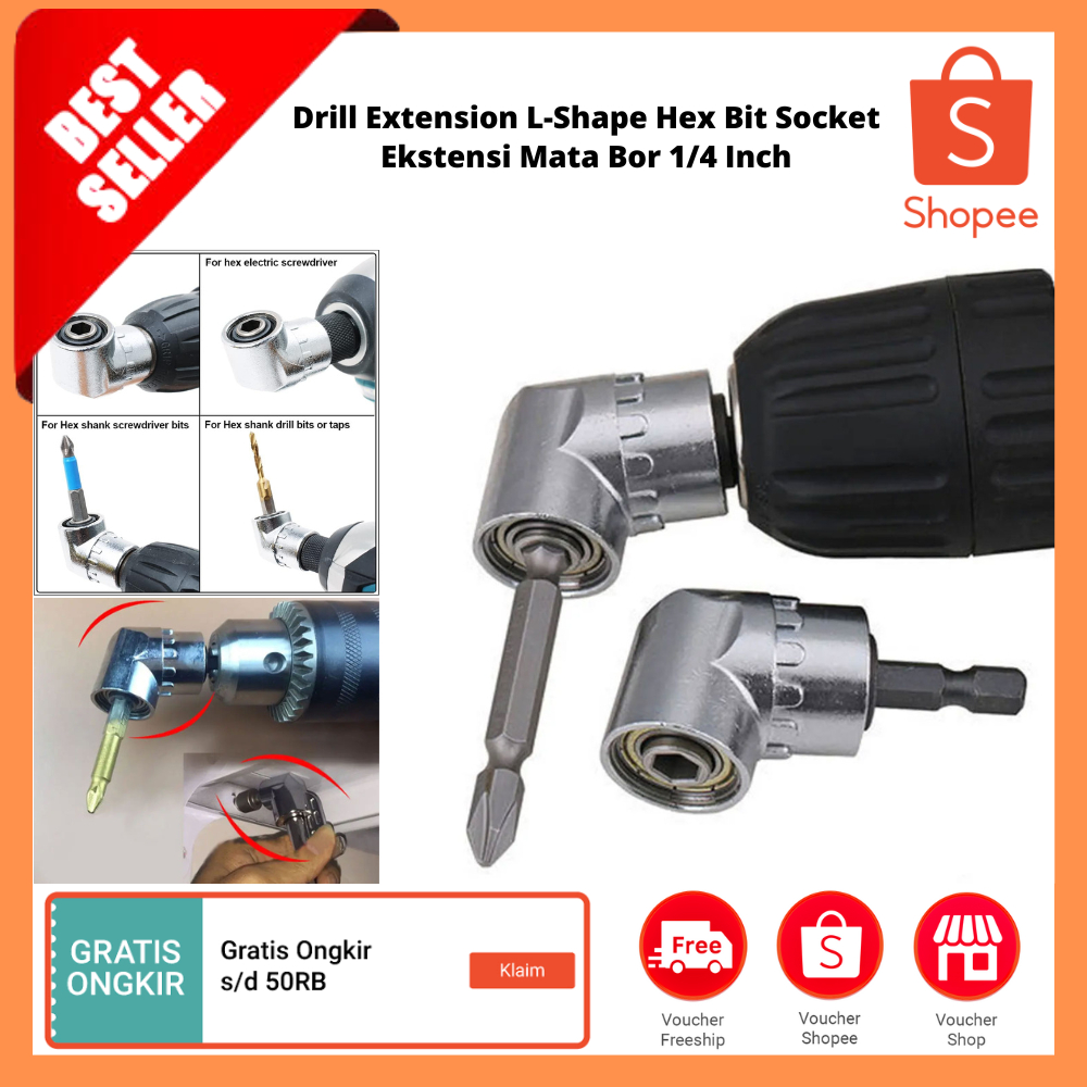 Jual Drill Extension L-Shape Hex Bit Socket Ekstensi Mata Bor 1/4 Inch ...
