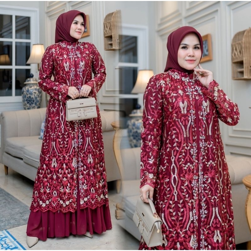 Jual Gamis Outer Lepas Pasang Tara Kebaya / Gamis Terbaru / Gamis Mewah / Gamis Cantik / Gamis ...