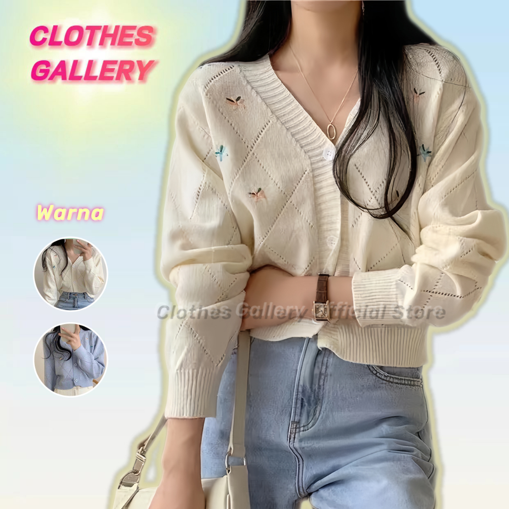 Jual Clothesgallery-Knit Cardigan outer cardi floral rajut lengan panjang import korea/Cardigan ...