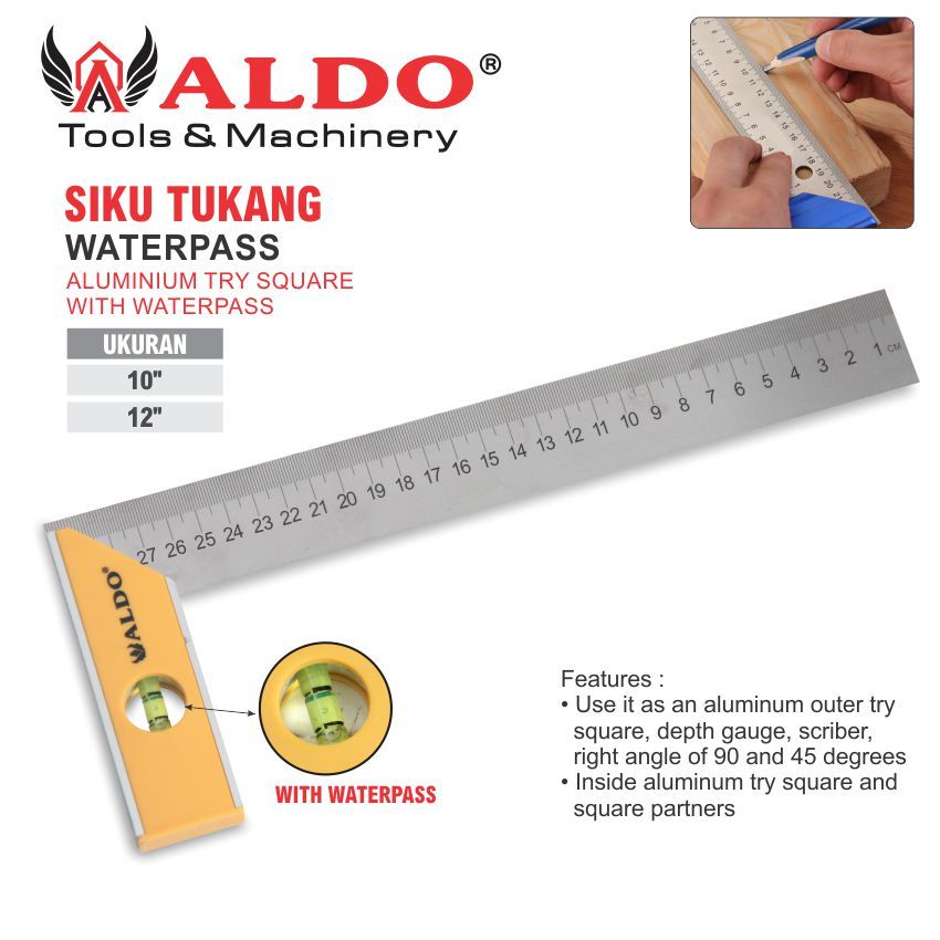 Jual SIKU TUKANG WATERPASS / PENGGARIS TUKANG / ALUMINIUM TRY SQUARE ...