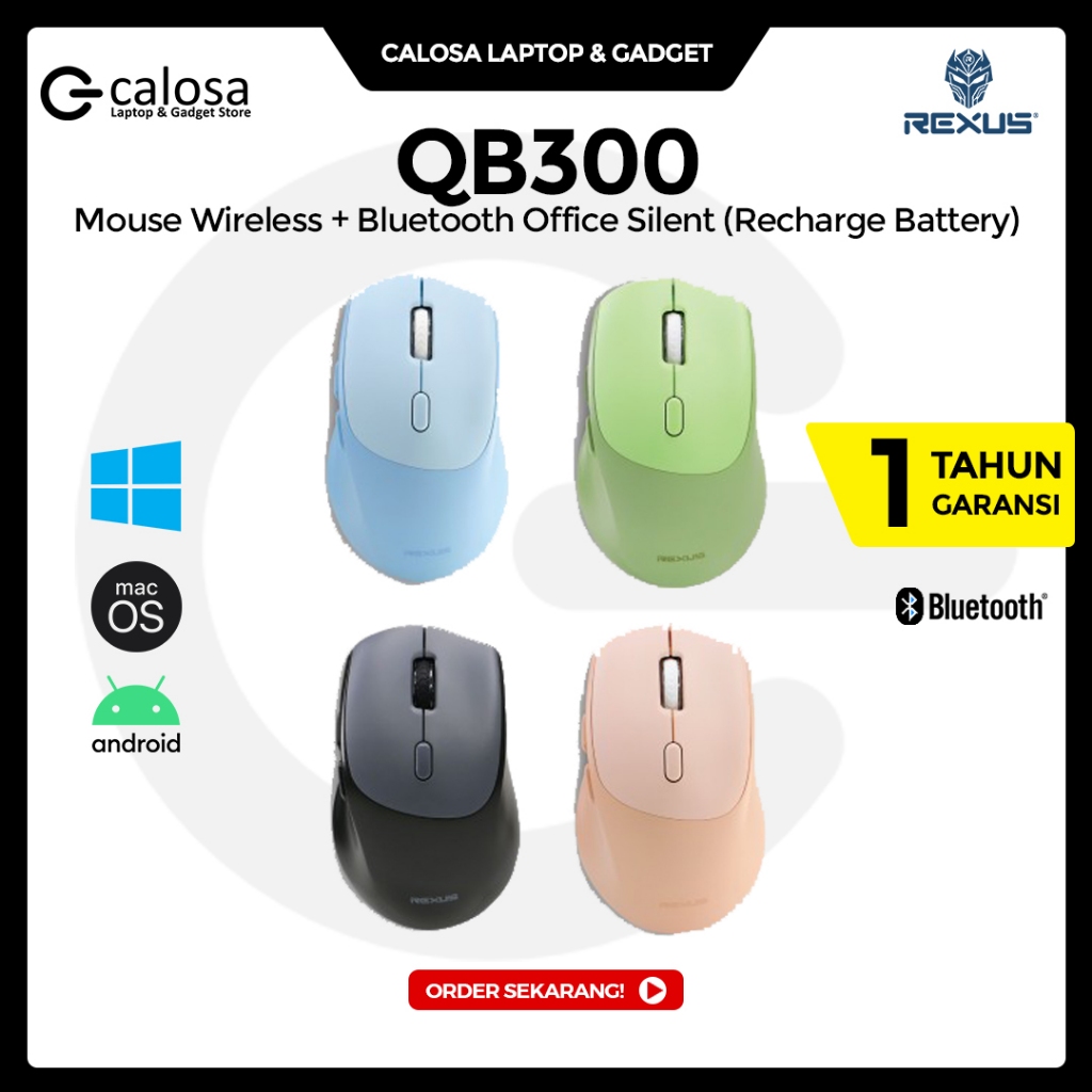 Jual Mouse Rexus QB300 Wireless + Bluetooth Office Silent Recharge ...