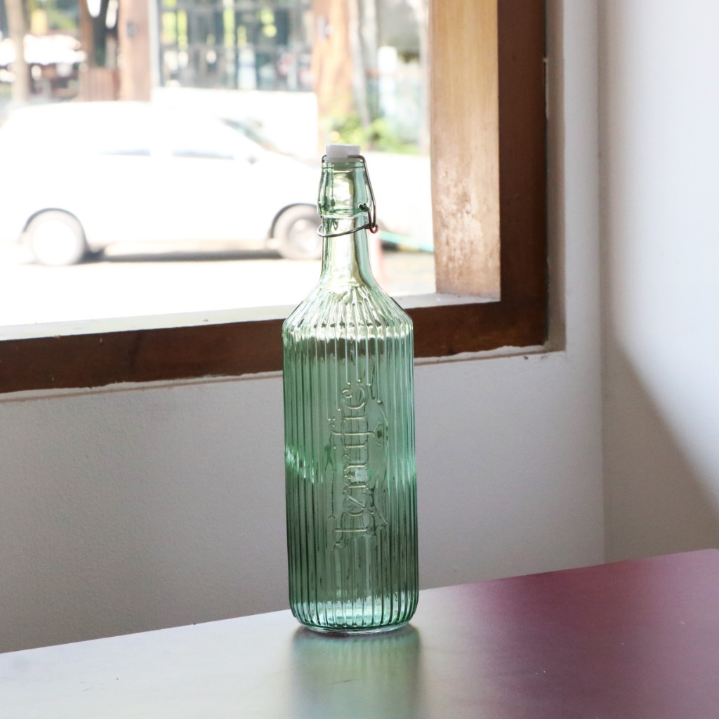 Jual Botol Minum Kaca Premium kedap Udara 1 liter, Stripe Glass Botol ...