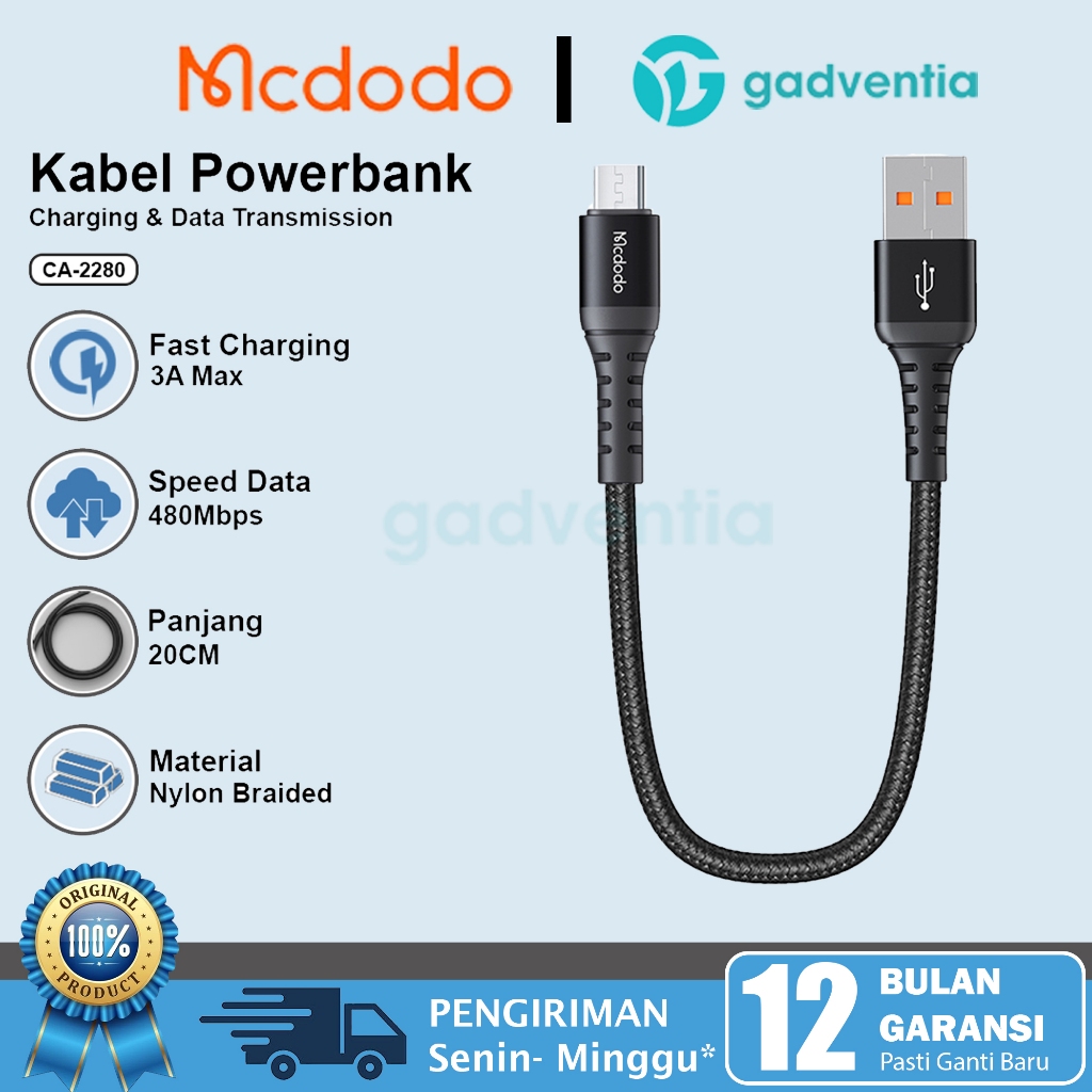 Jual MCDODO Kabel Charger Data Powerbank Pendek Micro USB Power Bank ...