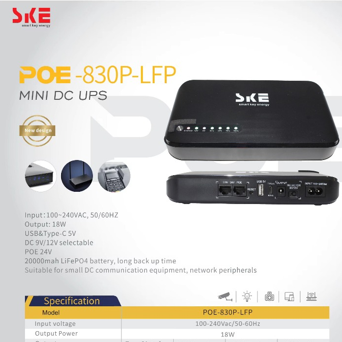 Jual MINI UPS DC SKE POE-830P-LFP POE port. 5000mAh * 4 (lifePO4 batt) | Shopee Indonesia
