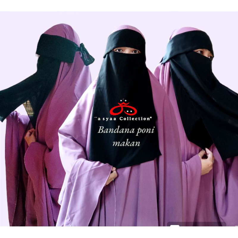 Jual Cadar poni makan/cadar poni safar/ciffon silky jetblack | Shopee ...