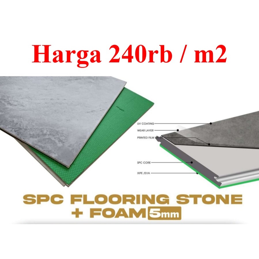 Jual SPC Flooring Stone 5mm | SPC + IXPE/ EVA Foam | Lantai Motif Batu | Vinyl Sistem Klik ...