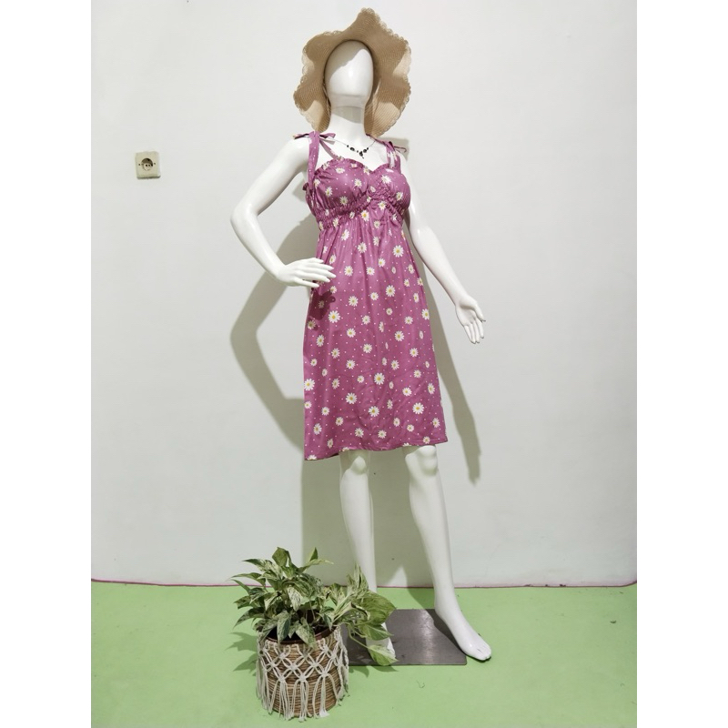 Jual daster/dress Jelita tali lepas daster midi kerut dada muat BB 55kg ...