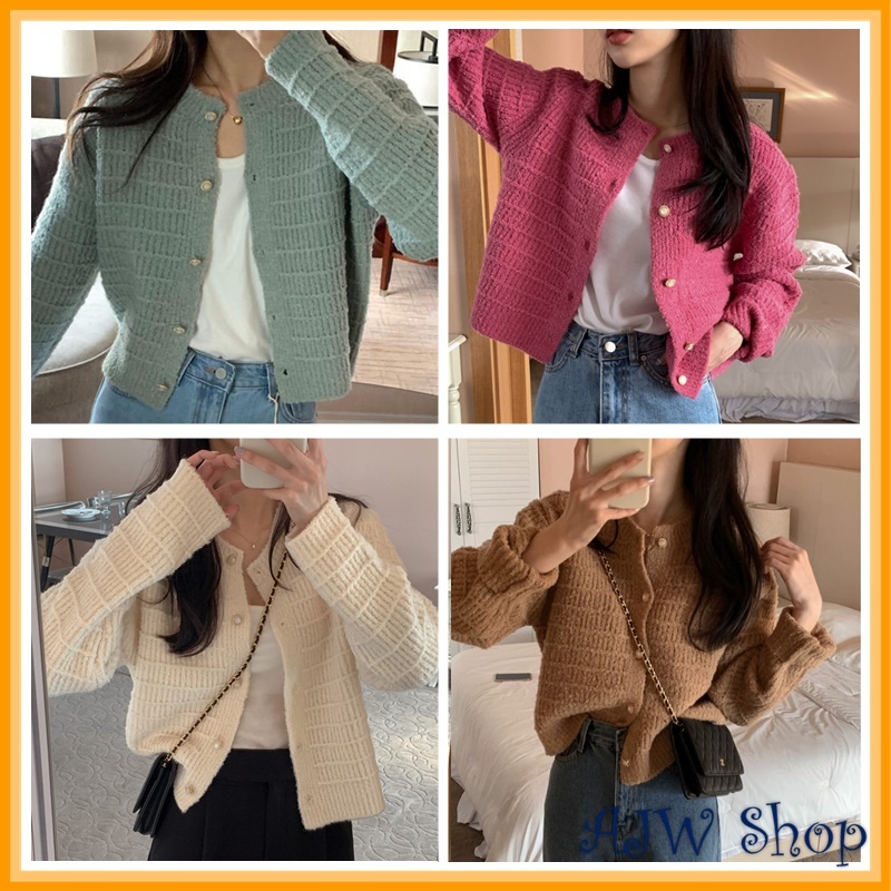 Jual AJW Cardigan Crop Wol Rajut Premium Korean Style WCF | Atasan Crop Top Ruffle Casual Knit ...