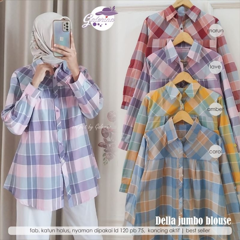 Jual DELLA BLOUSE JUMBO MOTIF KOTAK, ATASAN JUMBO BAHAN KATUN MOTIF KOTAK, TUNIK KOTAK SIZE ...