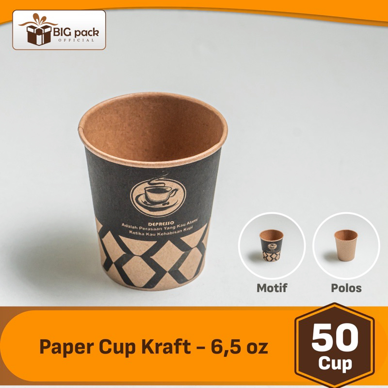 Jual [ISI 50pcs] Paper Cup Kraft Coklat 6,5 Oz / Gelas Kertas Tahan Panas untuk Kopi Teh - Polos ...