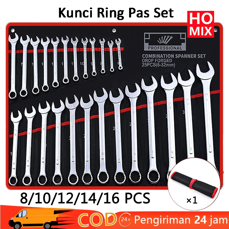 Jual HOMIX Kunci Ring Pas Set 8-16 Pcs 6-32mm Kunci Pas/Kunci Ring Pas Set Tool Kunci Ring ...