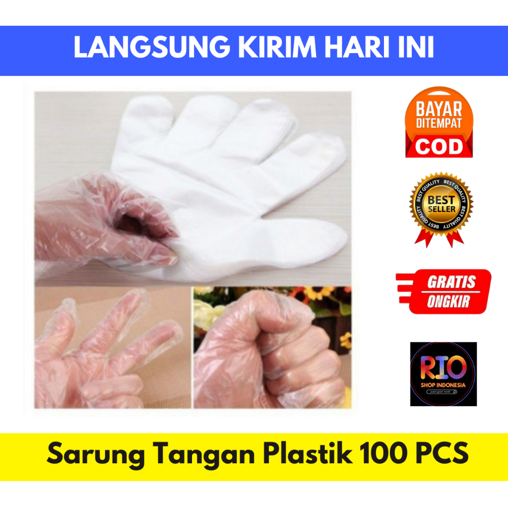 Jual Sarung Tangan PLASTIK ISI 100 Per 1 Pack Disposable Plastic Gloves Sekali Pakai Bening ...