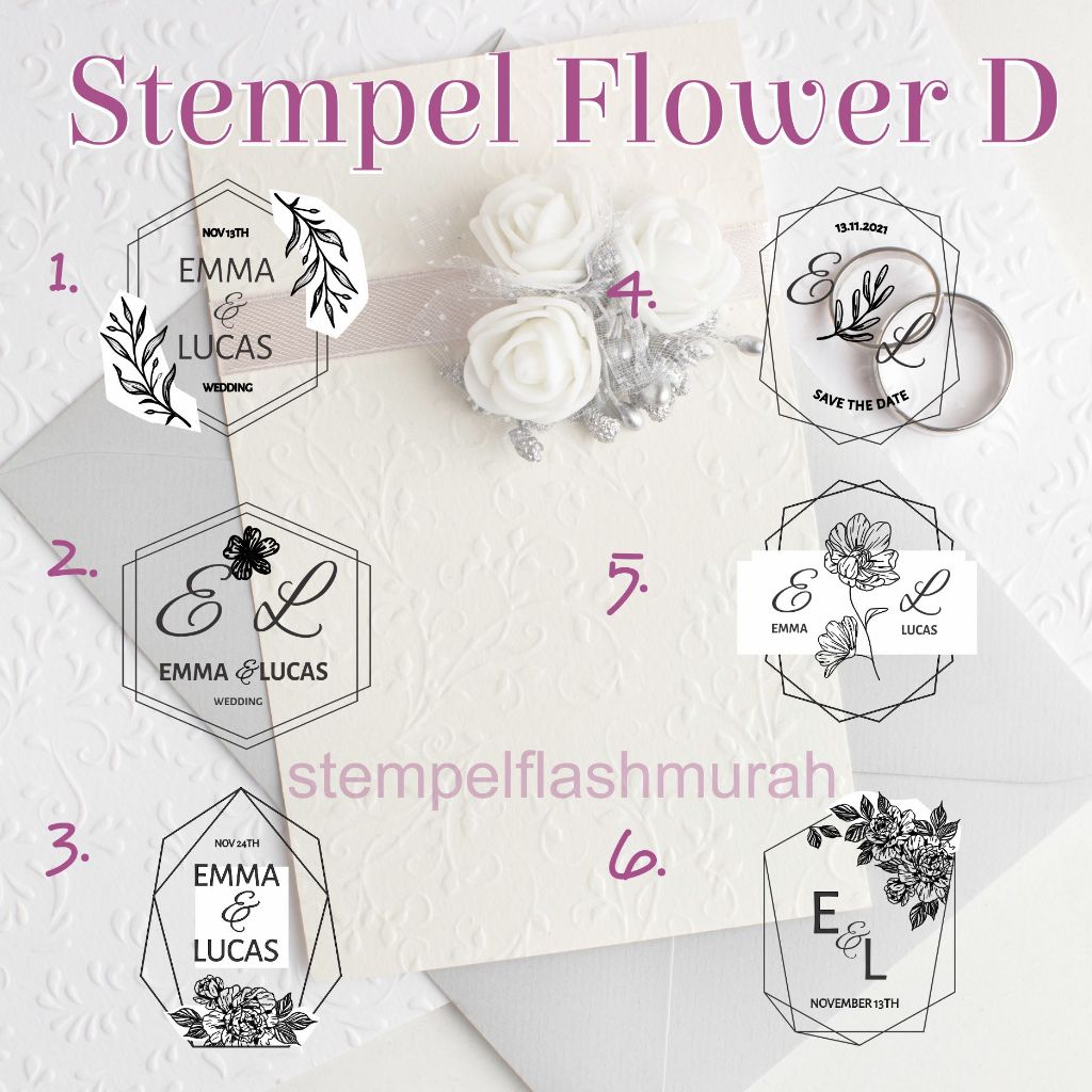 Jual stempel custom D desain bunga flash tinta otomatis wedding flower ...