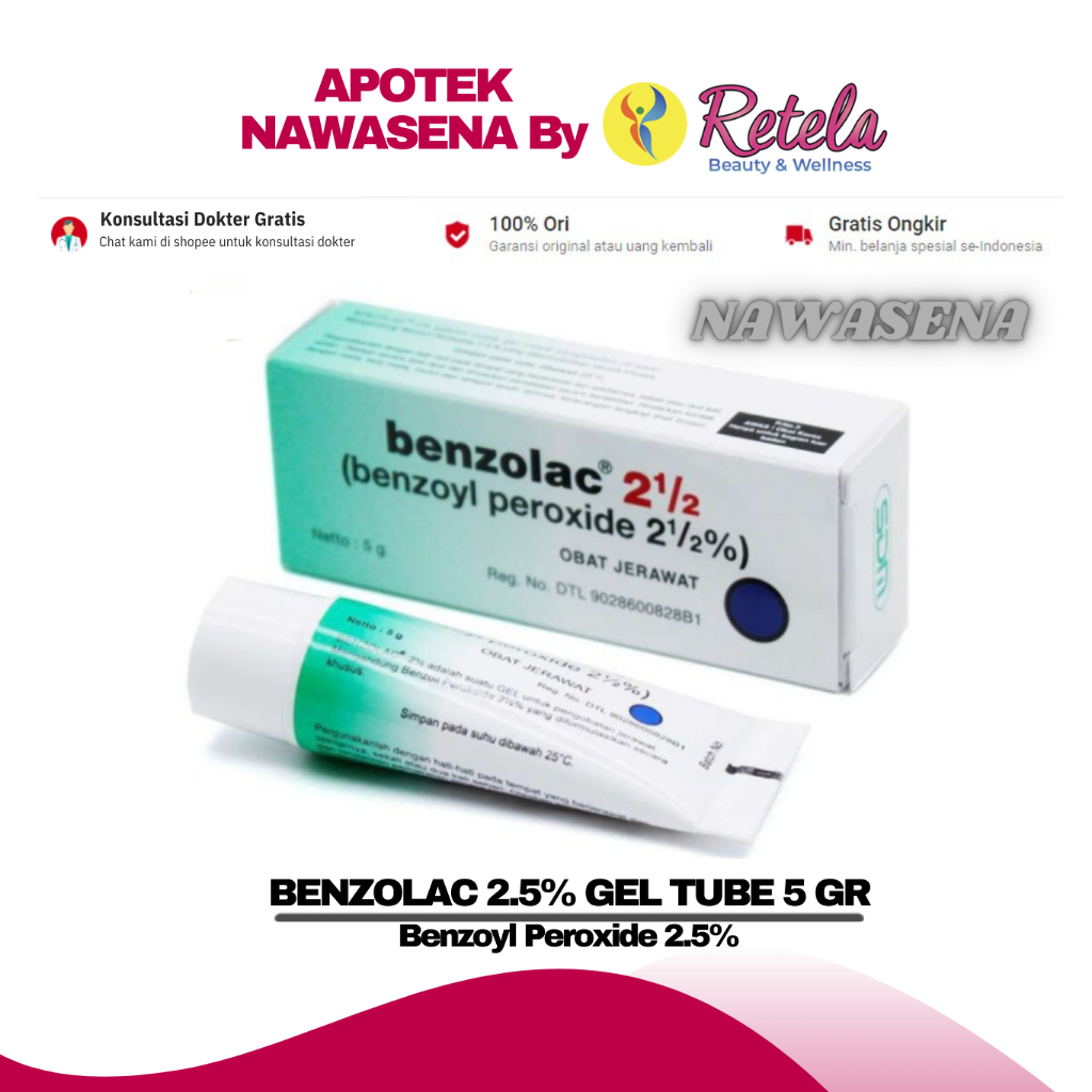 Jual BENZOLAC 2.5% GEL 5 GR ( BENZOYL PEROXIDE 2.5% ) | Shopee Indonesia