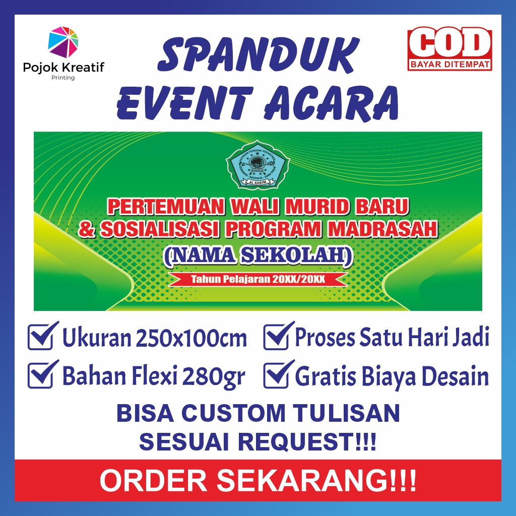 Jual SPANDUK BANNER EVENT ACARA PERTEMUAN SEKOLAH 250x100cm CUSTOM ...