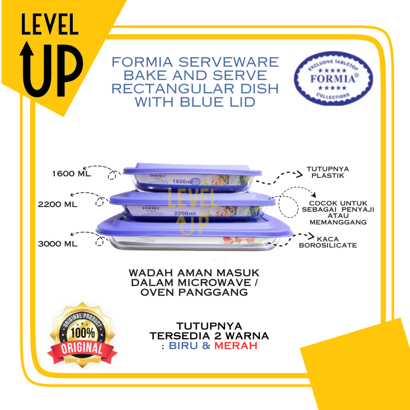 Jual Formia Bake&Serve Rectangular Dish with Blue Lid / Mangkok Kaca ...