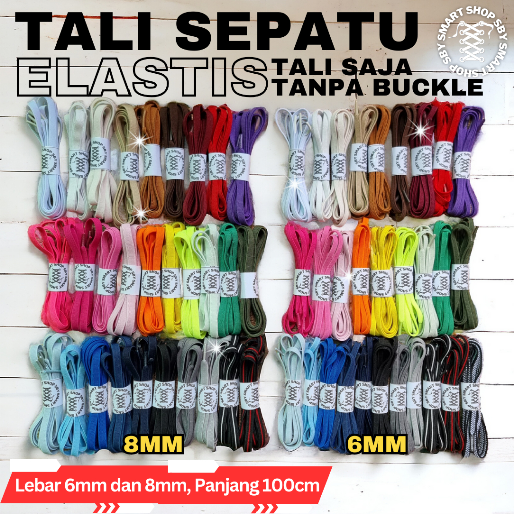 Jual TALI SAJA Tali Sepatu Elastis Lebar 6mm dan 8mm Elastic Shoelace ...