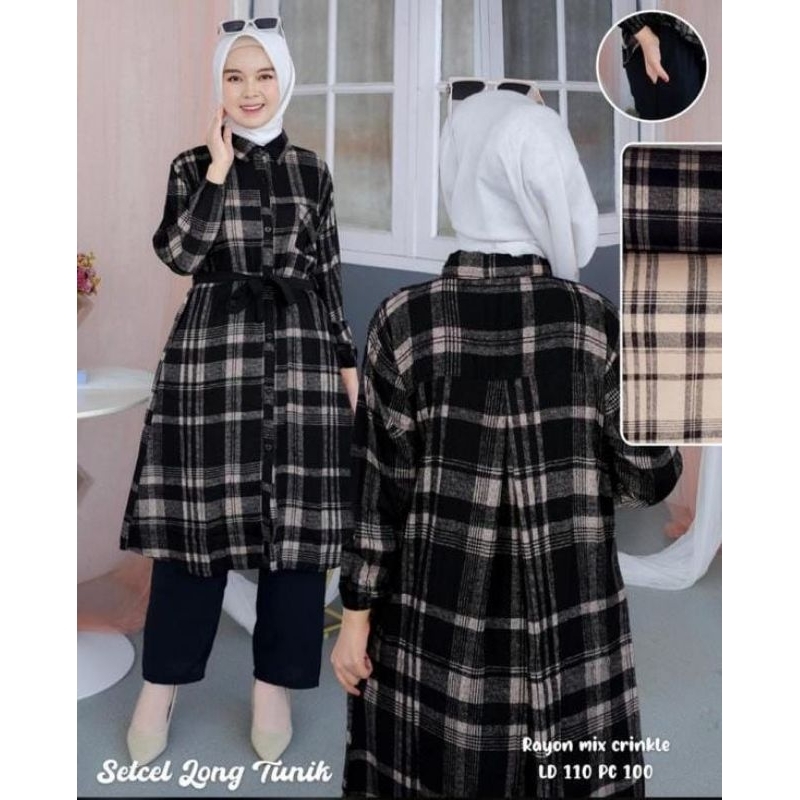 Jual SETELAN LONG TUNIK KOTAK TERBARU // ONE SET LONG TUNIK RAYON MIX ...