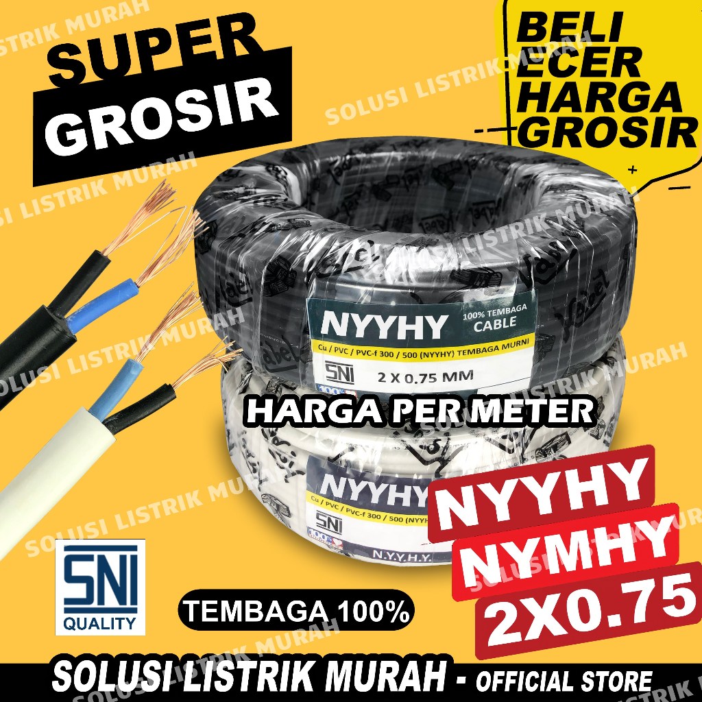 Jual Kabel Listrik NYYHY 2x0,75 NYMHY SNI Serabut Tembaga 2x0,75 2x0.75 Meteran NYY HYO Kabel ...