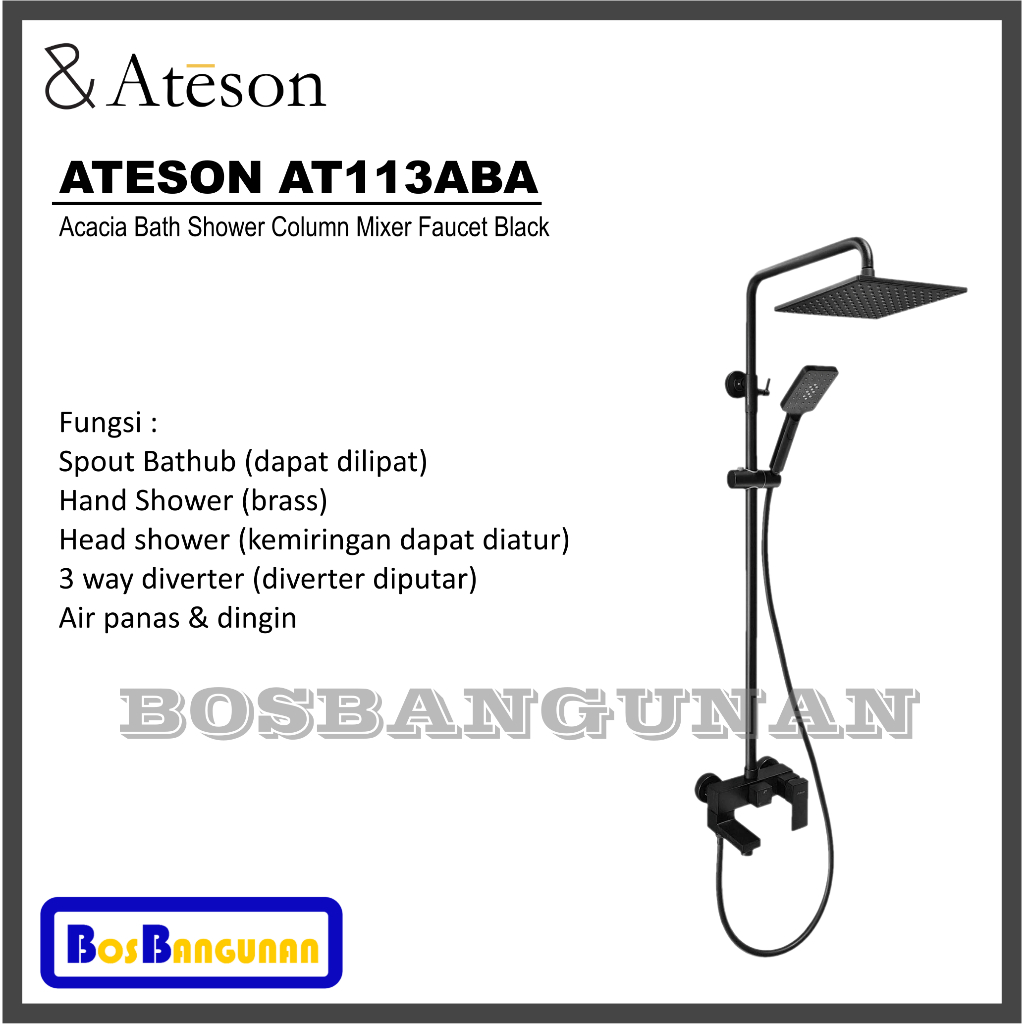 Jual Shower Tiang Set Column Mixer Keran Kran Panas Dingin Black ATESON ...