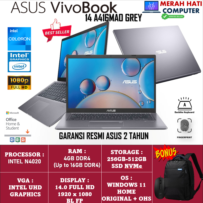 Jual Asus Vivobook 14 A416MAO Intel N4020 8GB 512GB SSD 14 FHD Backlite ...