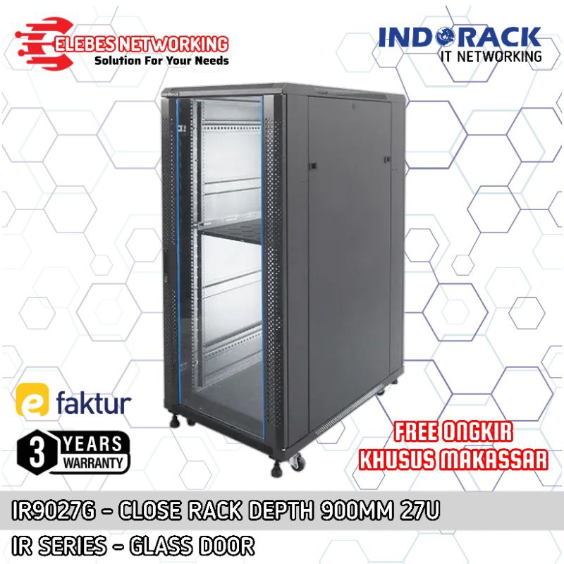 Jual IR9027G INDORACK Depth 900mm 27U Close Rack Glass Door Rak Server ...