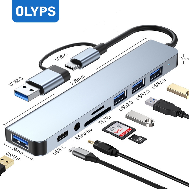 Jual OLYPS 8-in-2 USB3.0 Hub Type-C Adapter Aluminium Multi Port TF/SD ...