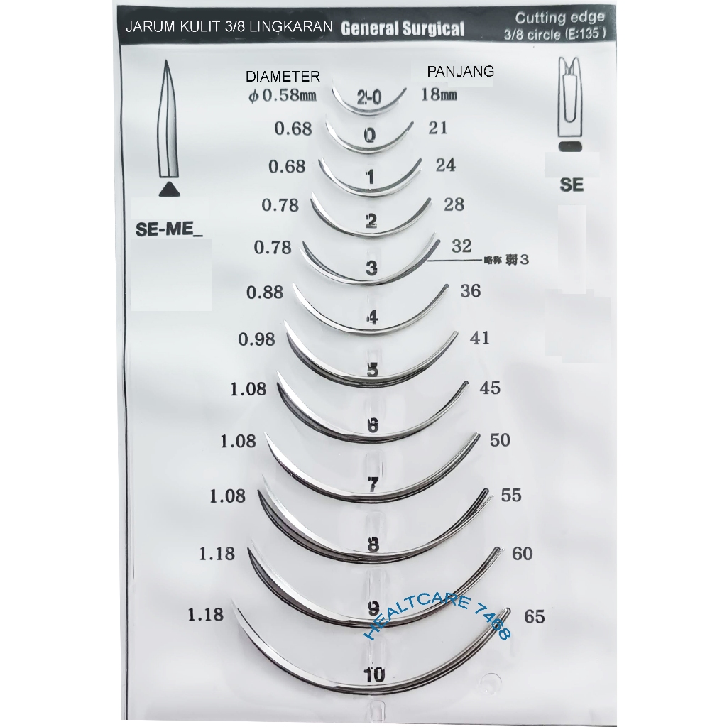 Jual SE-ME MANI Jarum bedah Heckting Surgical Needle kulit 3/8 Circle ...