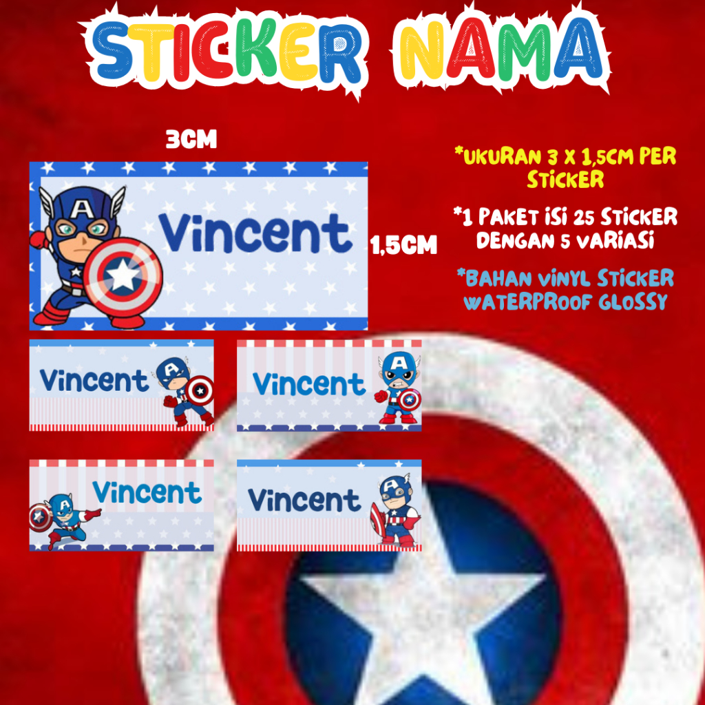 Jual Sticker Label Nama Karakter Anak Laki Laki waterproof (Nama max ...