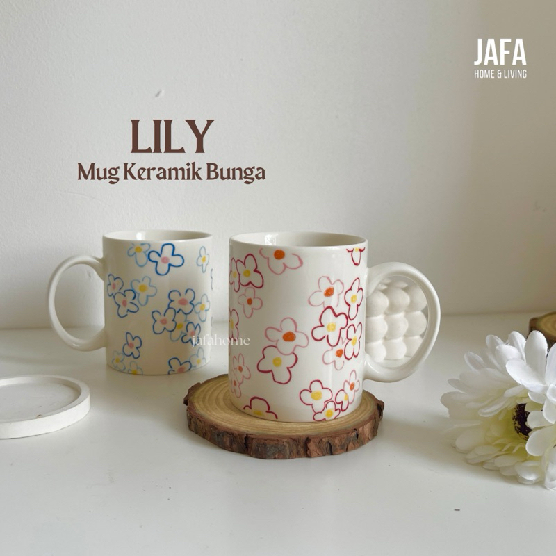 Jual [JAFA] LILY Gelas Mug Keramik Bermotif Bunga Simple Minimalist ...
