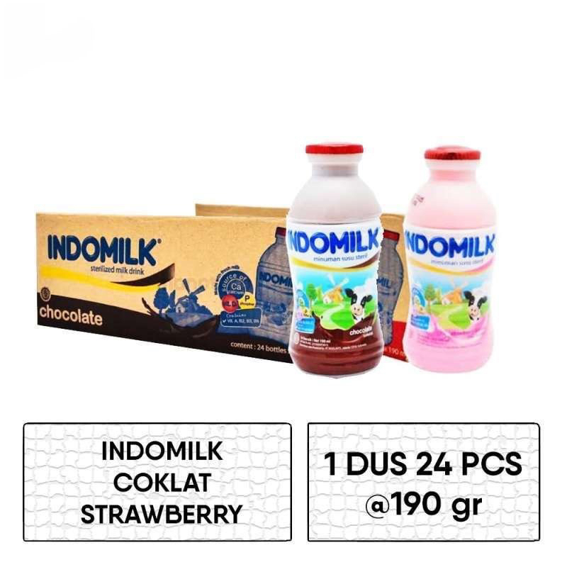 Jual SUSU INDOMILK BOTOL 190 ML X 24 SUSU UHT | STROBERI | Shopee Indonesia